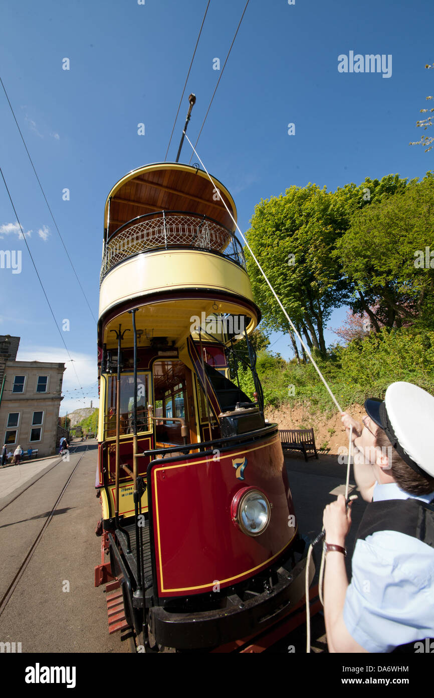 Trams drivers and passengers at the National Tramway museum, crich ...