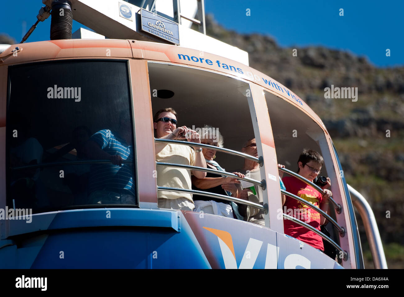 Cable car on the Cableway to the top of Table Mountain, Cape Town ...