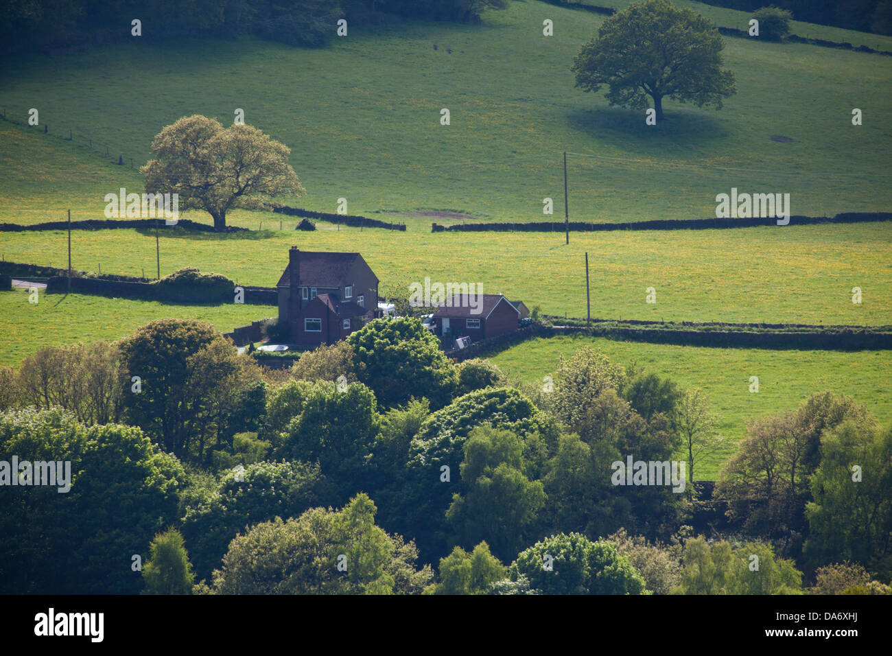 landscape matlock derbyshire peak district fields trees Stock Photo - Alamy