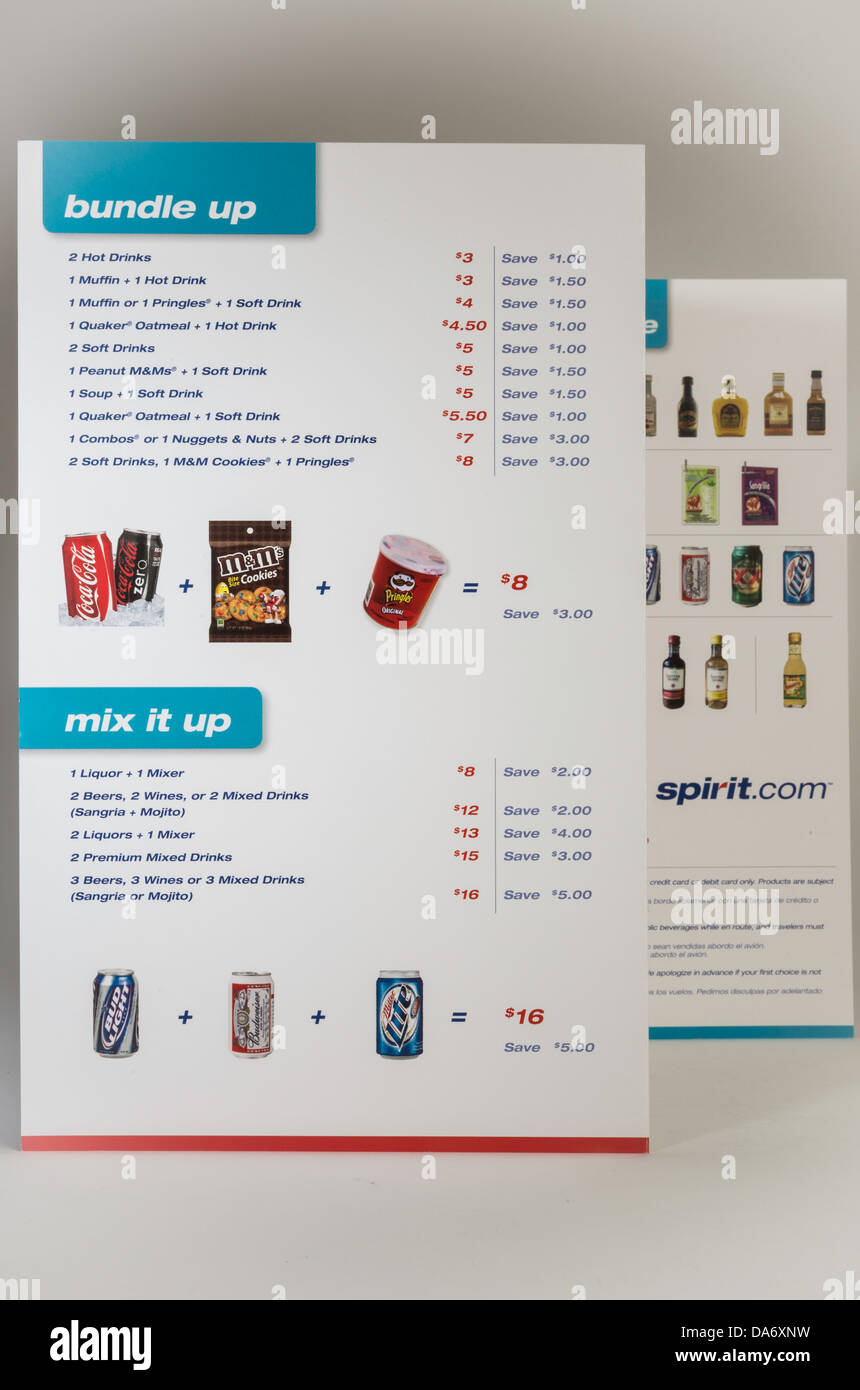 Spirit Airlines Inflight Menu Stock Photo - Alamy