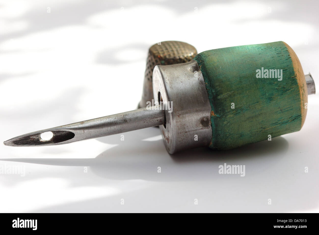 Various accessories for crafts a sharp awl, thimble Stock Photo - Alamy