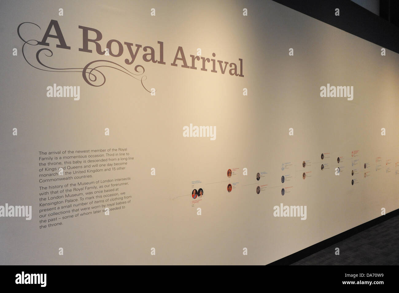 Museum of London, London, UK. 5th July 2013. The timeline of Royal ...
