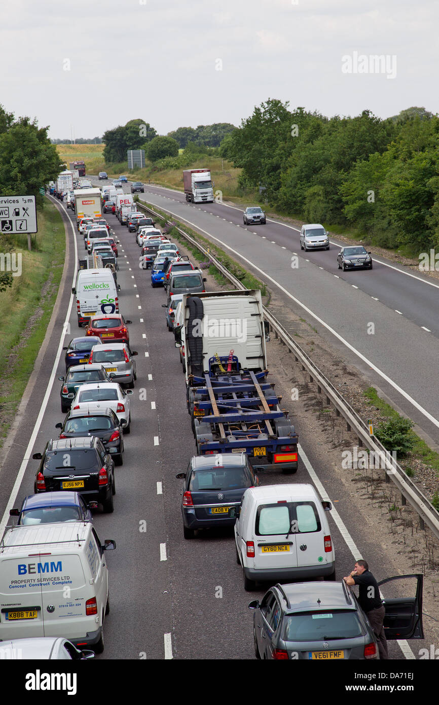 A summer traffic jam on the London bound carriageway of the A12 near ...