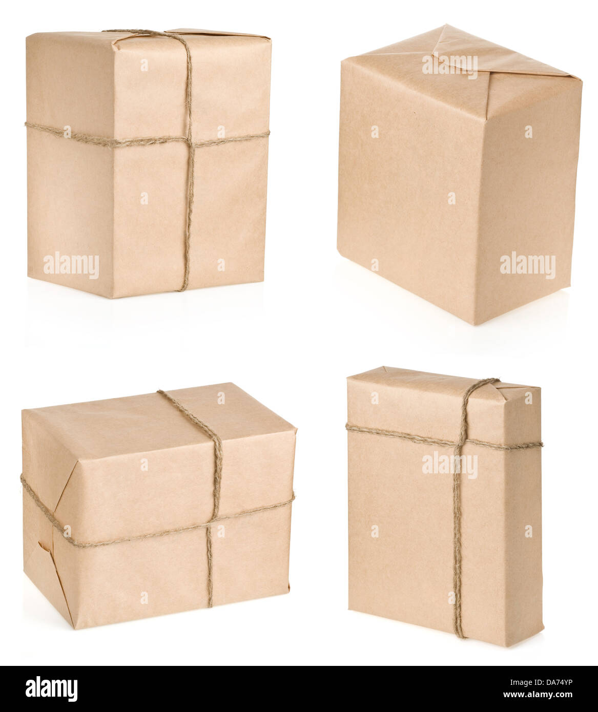 parcel wrapped with brown paper tied rope isolated on white background ...