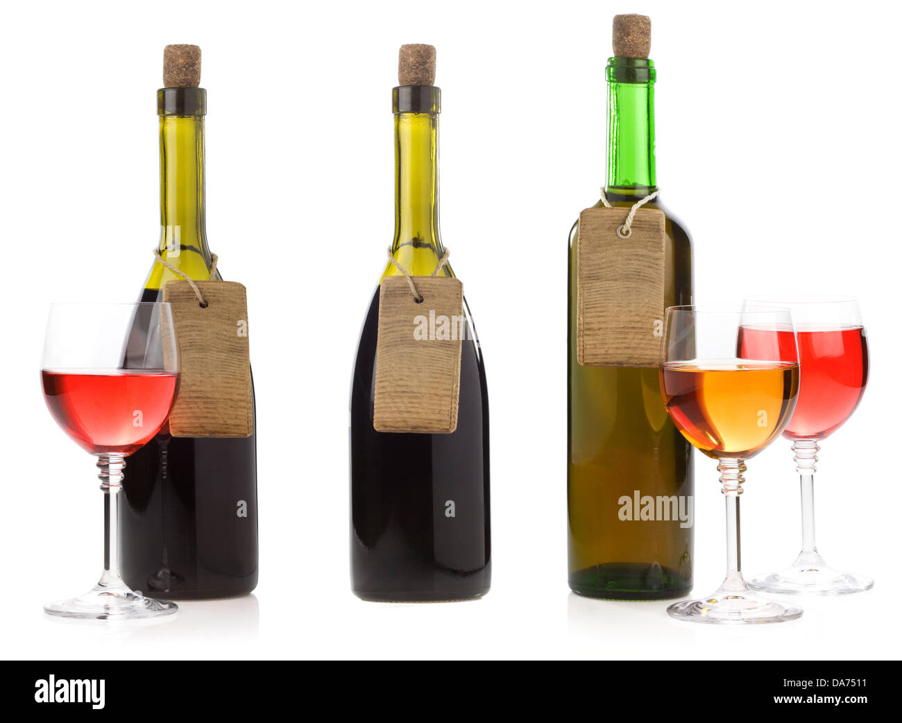 wine bottle and label tag price isolated on white background Stock ...