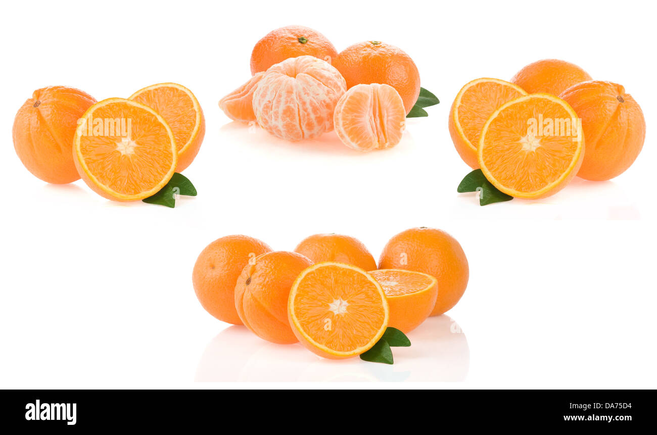 orange fruit and slices collage isolated on white background Stock ...