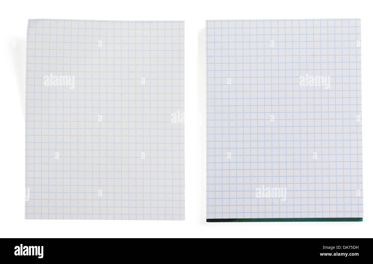 checked note paper isolated on white background Stock Photo - Alamy