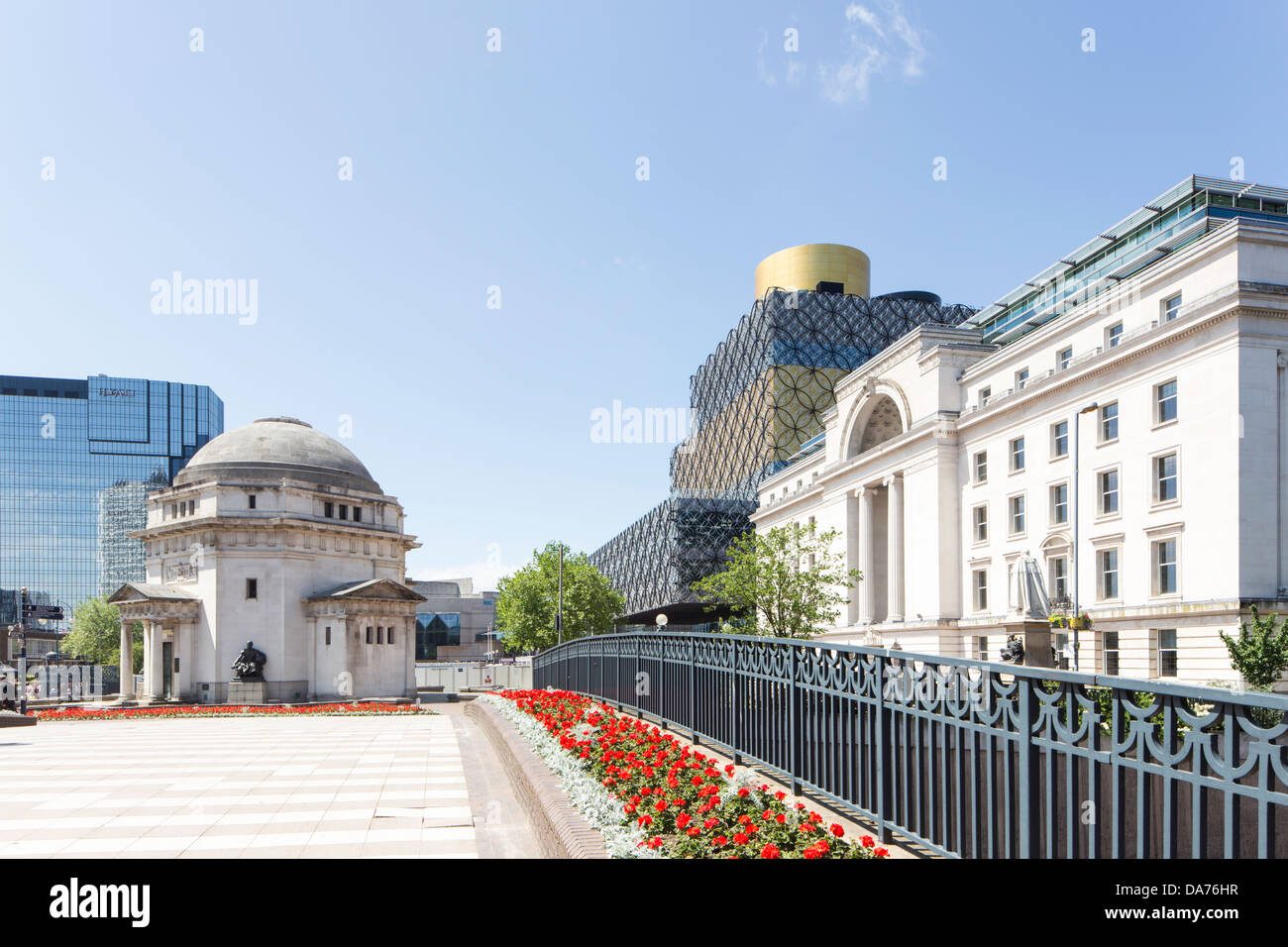 The Hall of Memory, Baskerville House and the new Library, Centenary Square, Birmingham, England ...