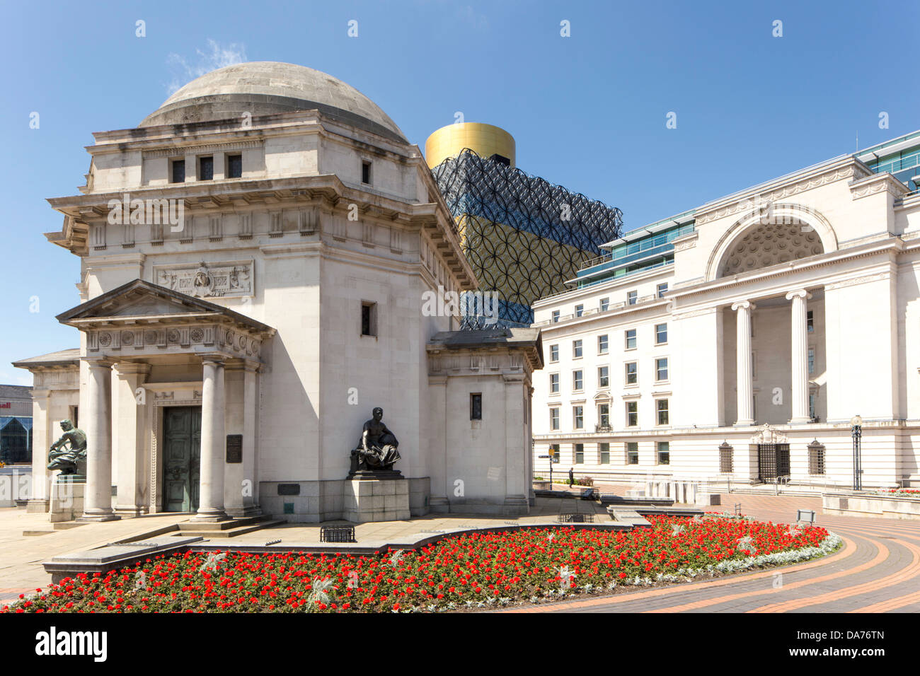 The Hall of Memory, Baskerville House and the new Library, Centenary Square, Birmingham, England ...