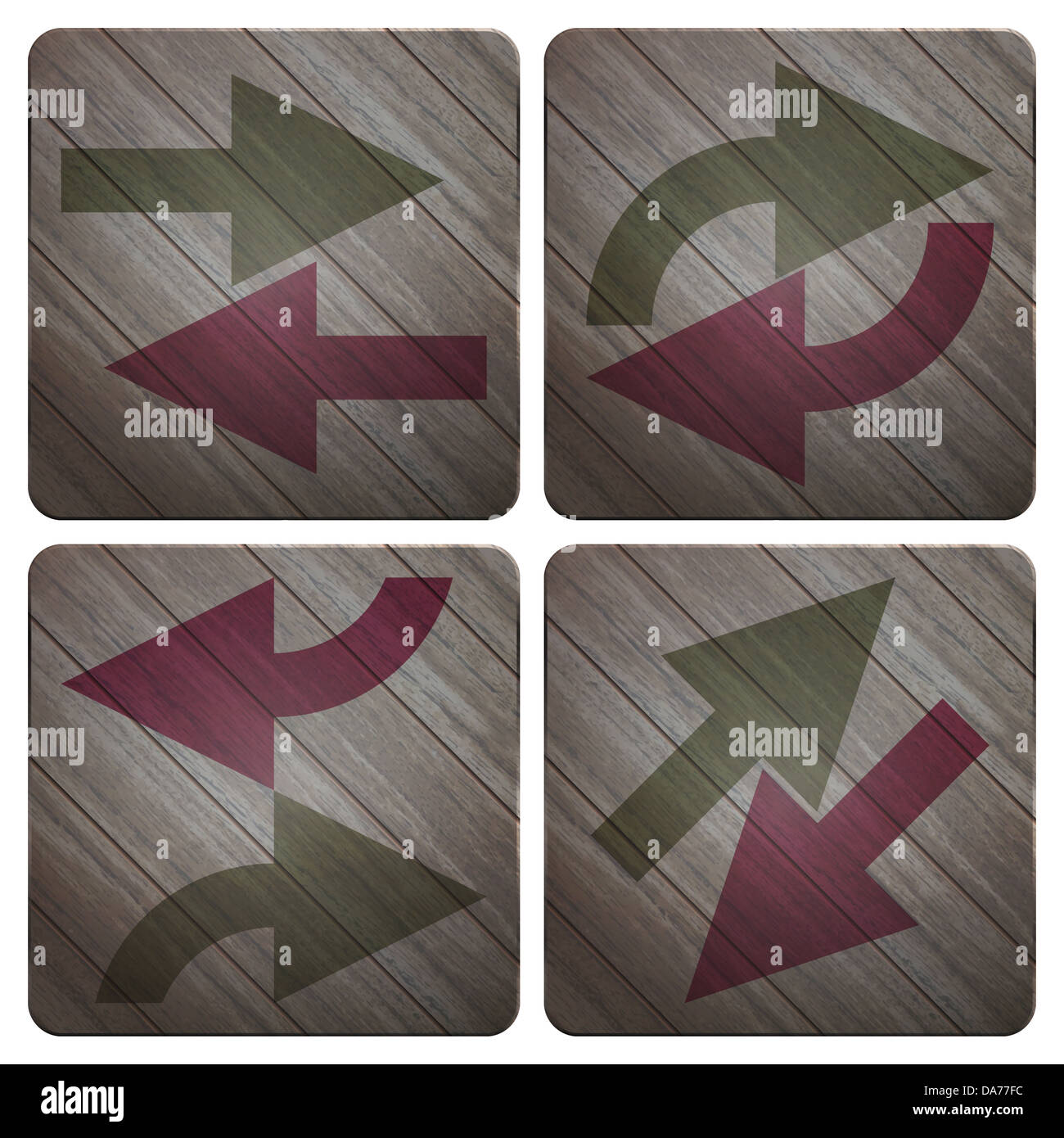 new set of application icons with arrows symbols on wooden texture ...