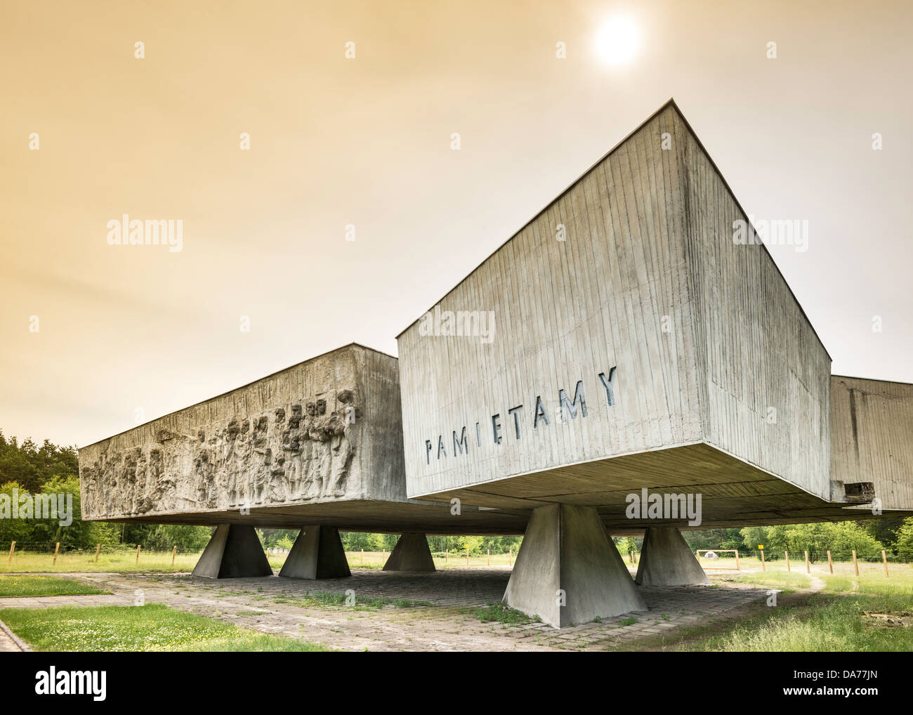 Wall of Remembrance memorial low reliefs at site of Nazi Kulmhof ...