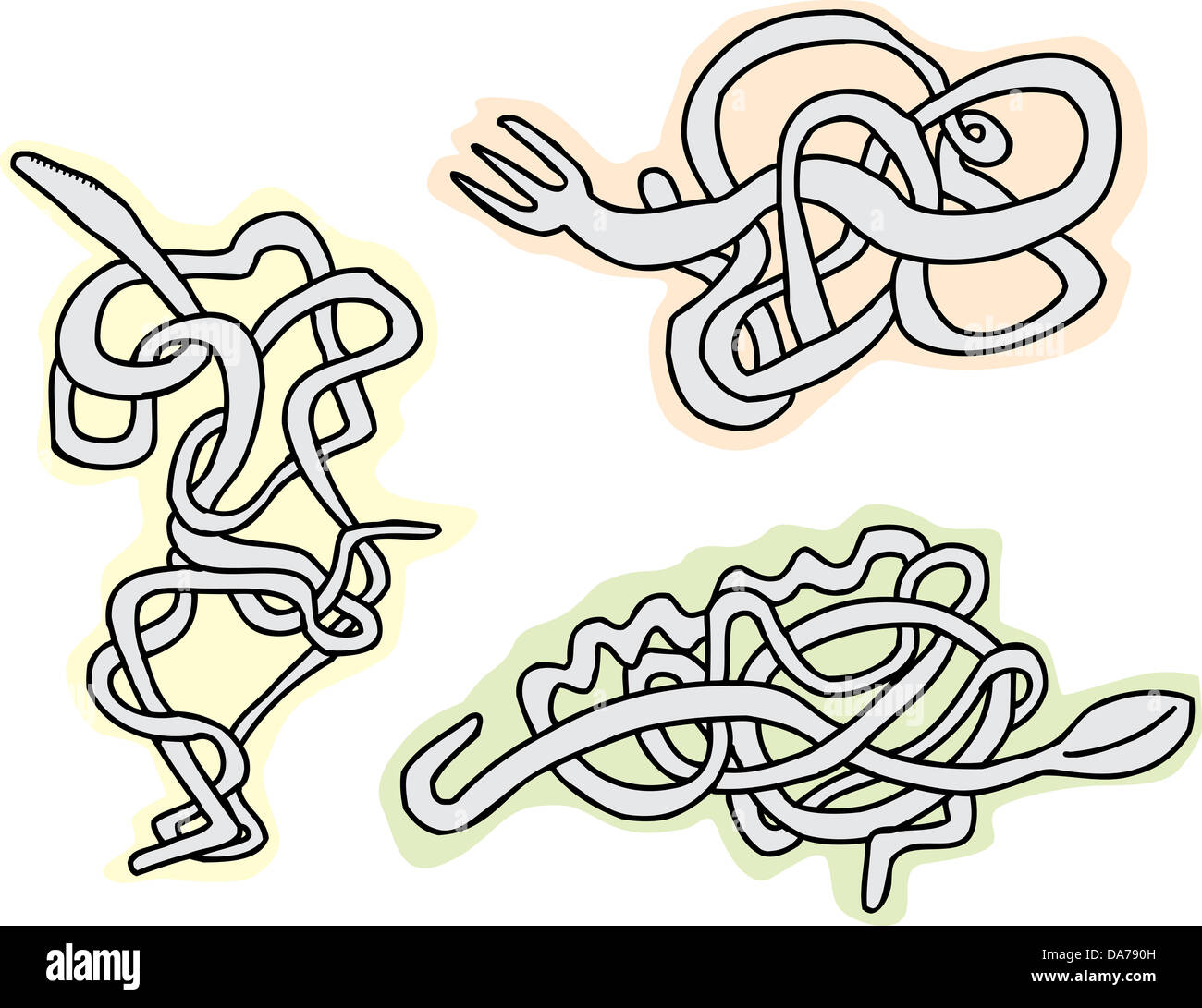 Abstract cartoons of eating utensils in noodle shapes Stock Photo - Alamy