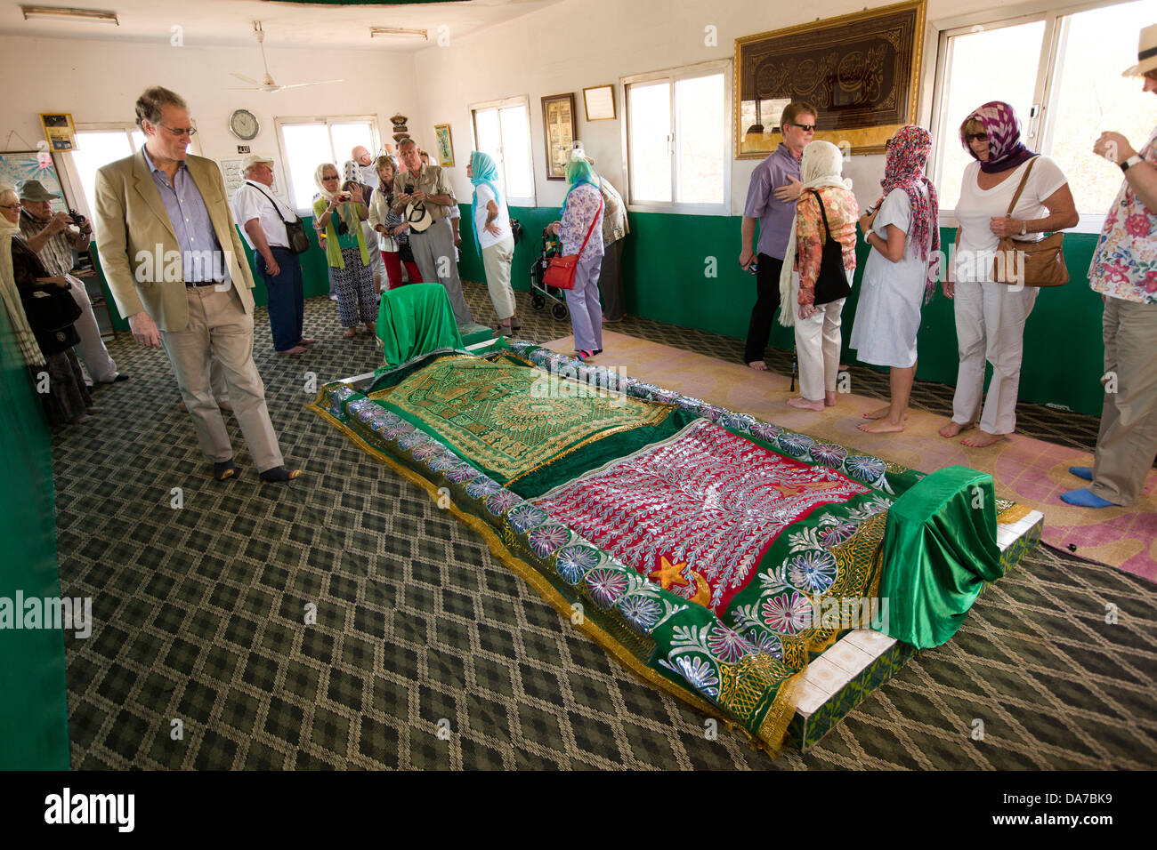 Oman, Salalah, Dhofar, Jabal Auara, visitors inside Job’s Tomb, Nabi ...
