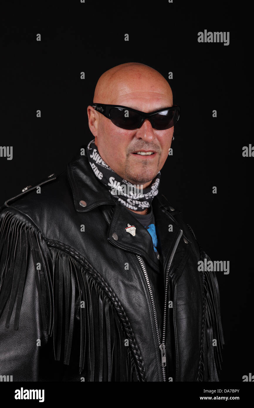 Biker portrait. Matlock Bath is a mecca for bikers during the summer ...