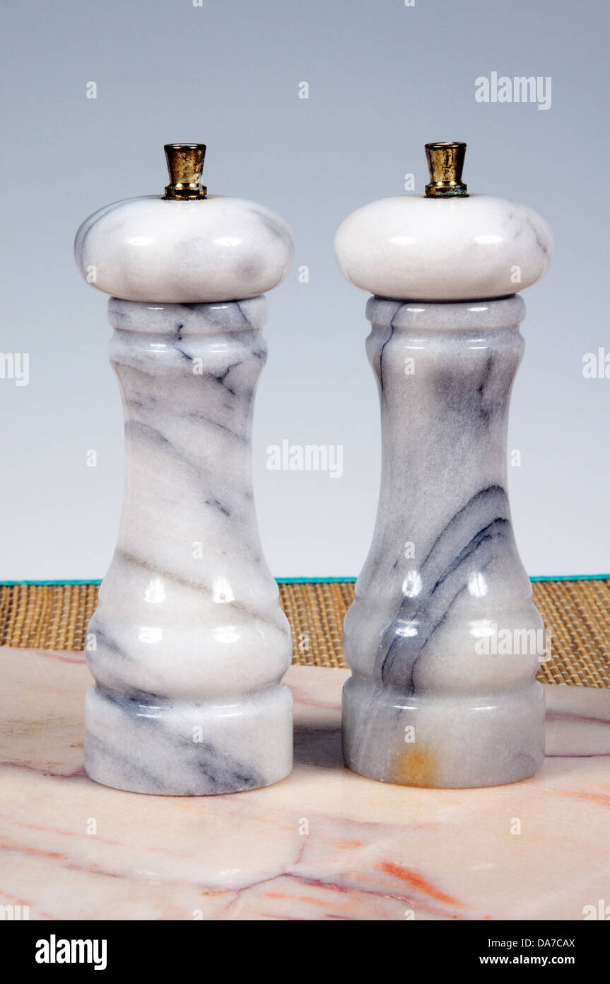 Marble salt and pepper pots Stock Photo - Alamy