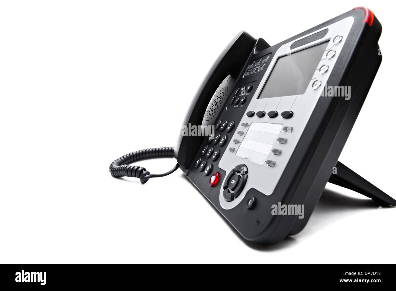 Black IP phone close up isolated on white background closeup Stock ...