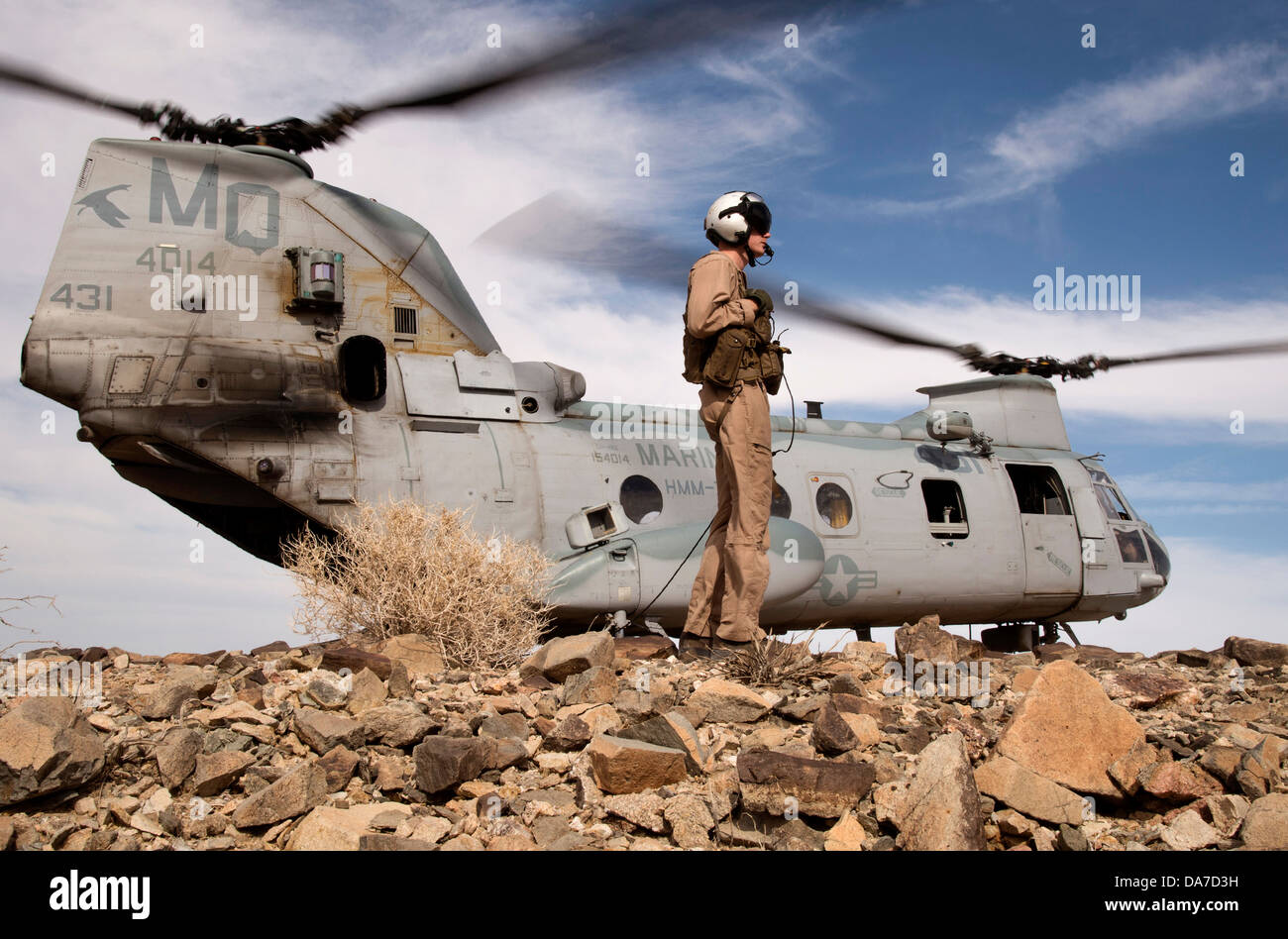 A US Marine CH-46 Sea Knight helicopter during a training exercise June 22, 2013 at Marine Corps ...