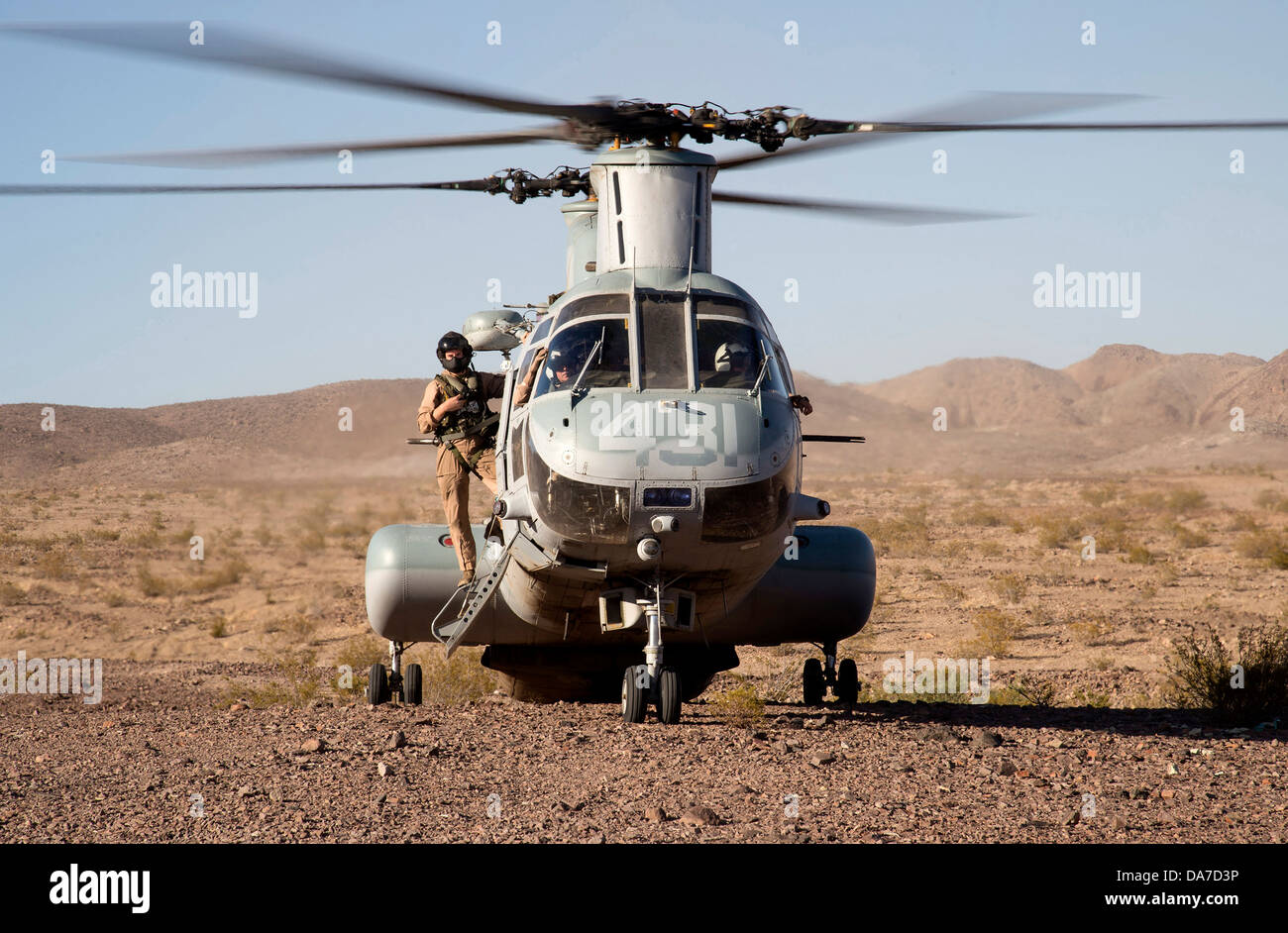 A US Marine CH-46 Sea Knight helicopter during a training exercise June 22, 2013 at Marine Corps ...