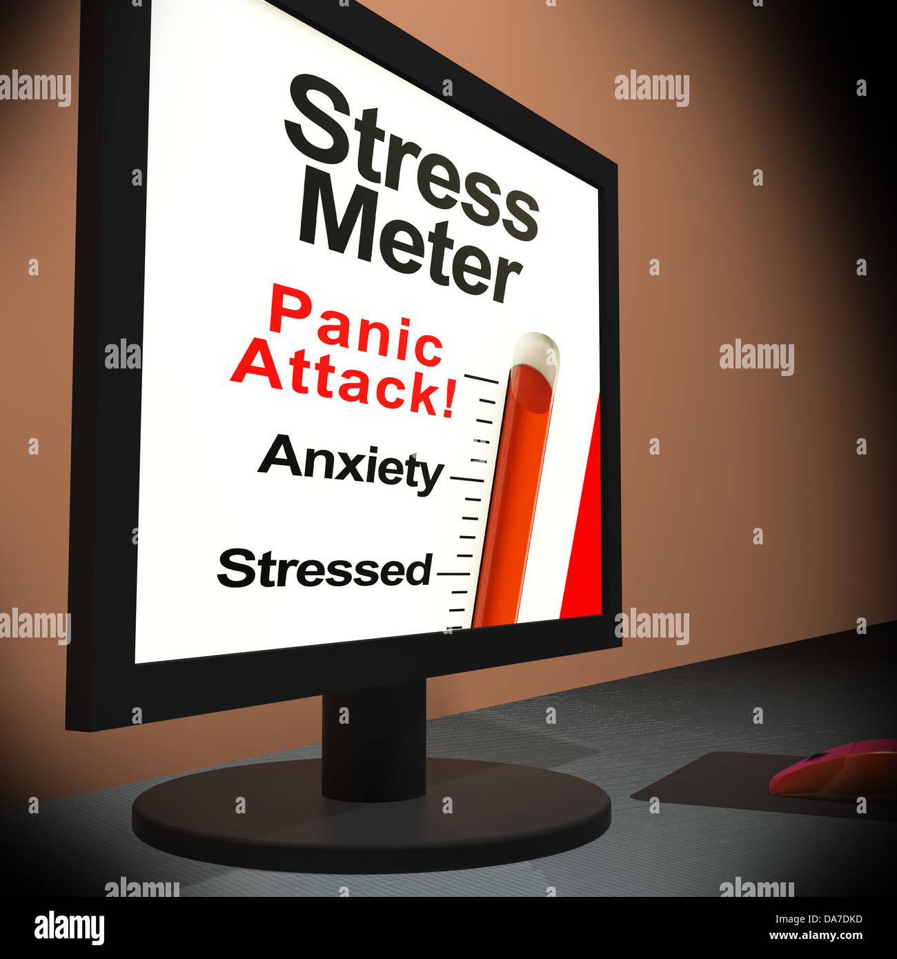 Stress Meter On Laptop Showing Panic Attack Or Mental Crisis Stock ...