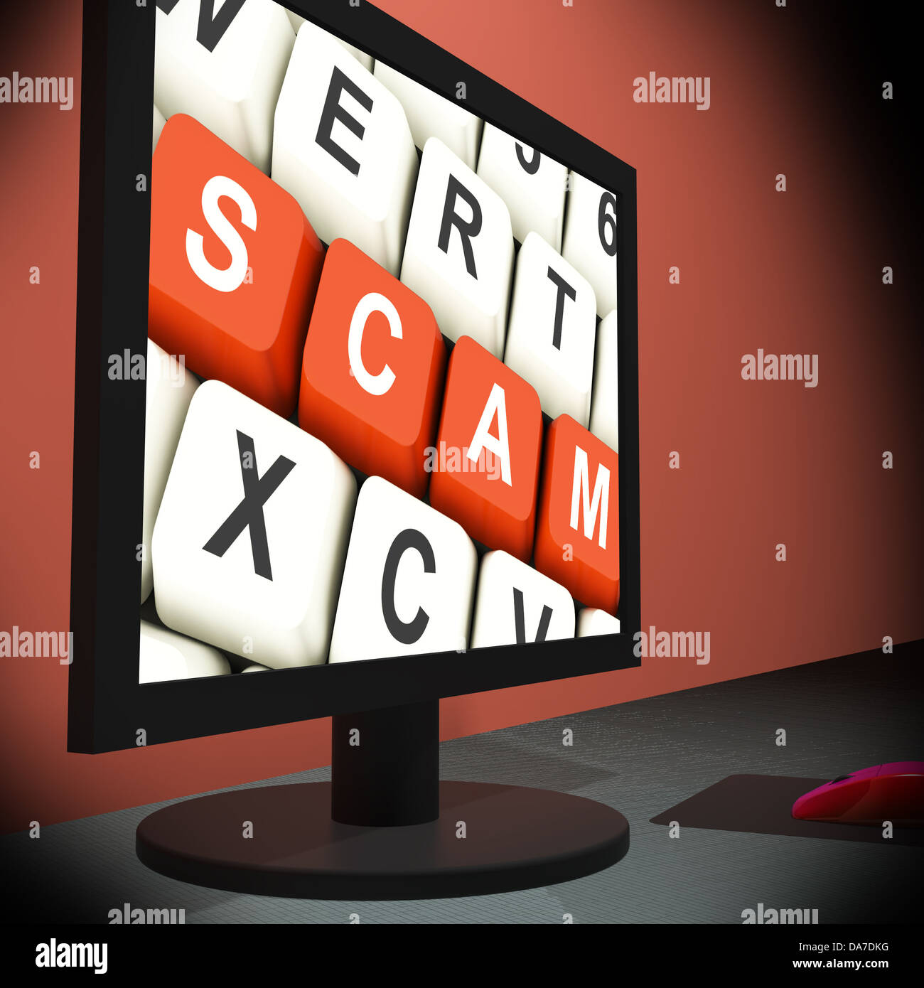 Scam On Monitor Showing Schemes And Deceits Stock Photo - Alamy