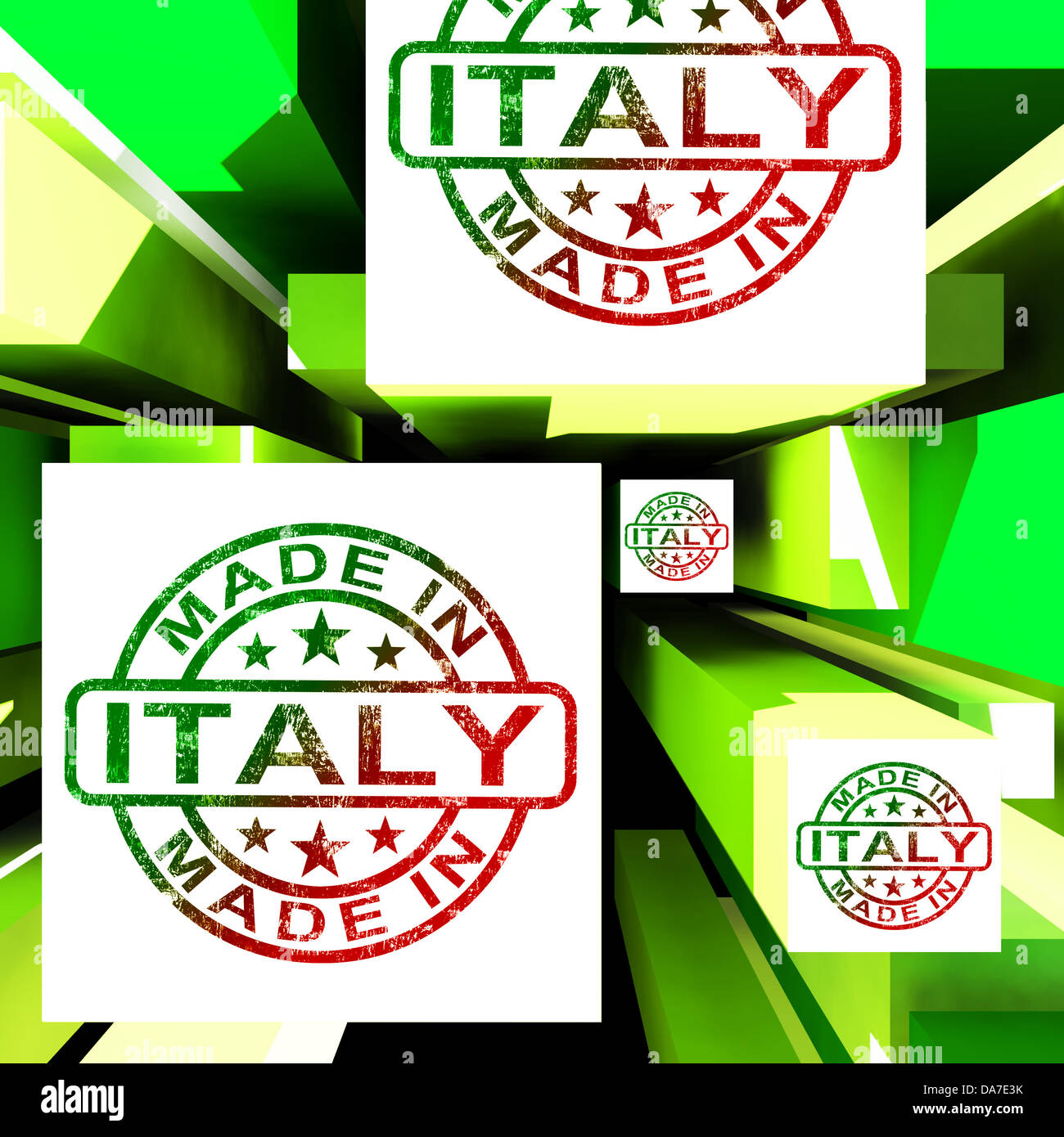Made In Italy On Cubes Shows Italian Manufacture And Industry Stock ...