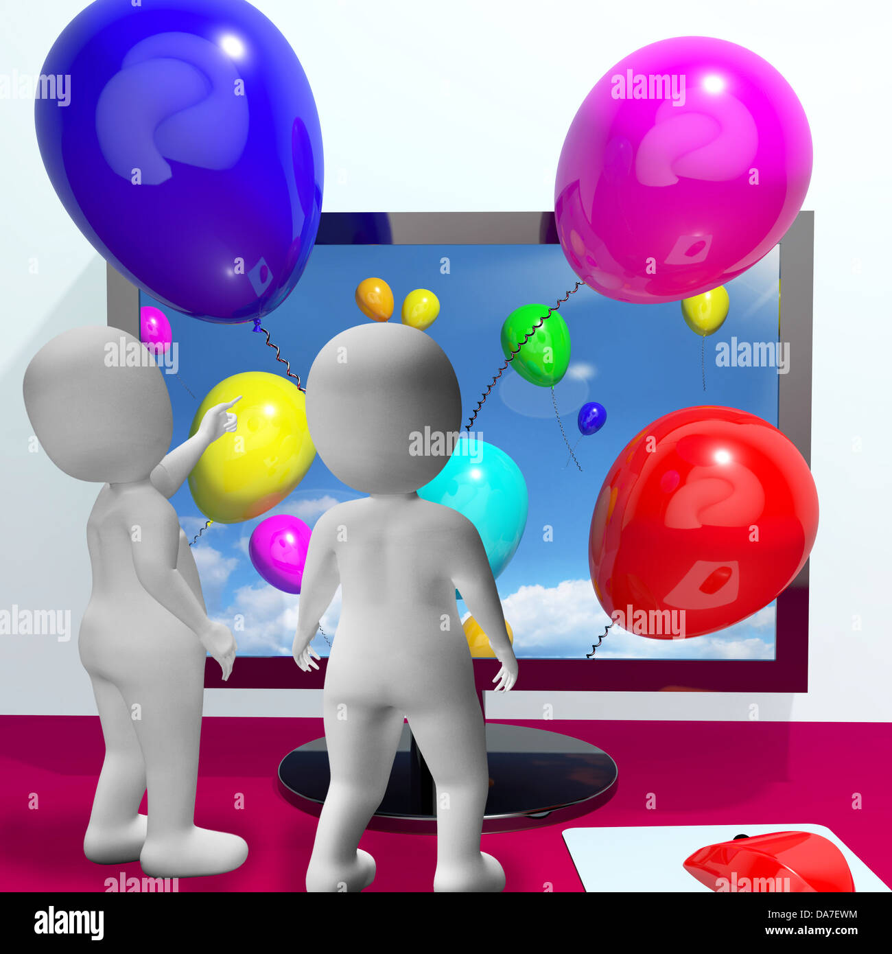Balloons Coming From Screen For Online Celebrations Greeting Stock ...