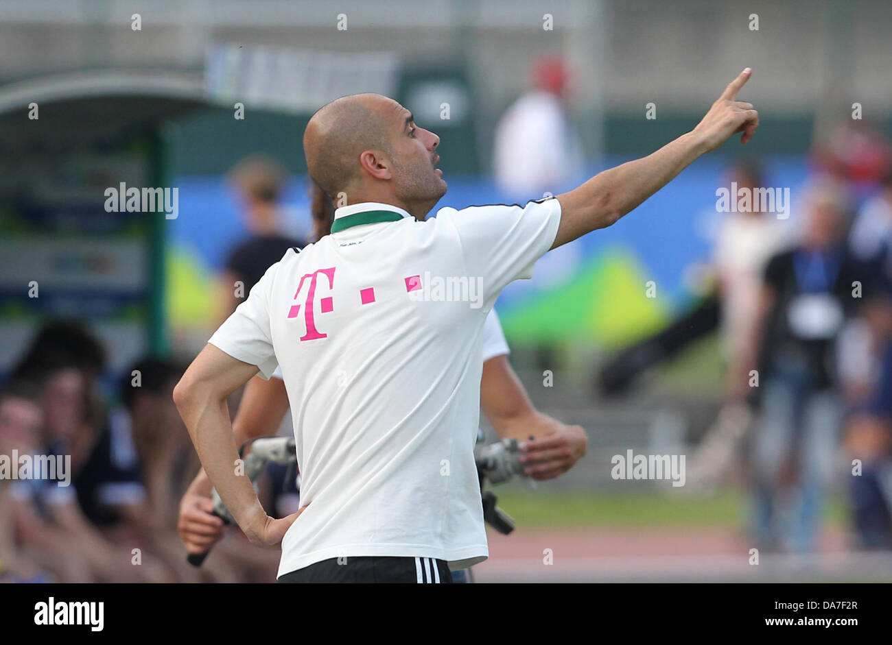 Bayern's coach Pep Guardiola reacts during a test match against team ...