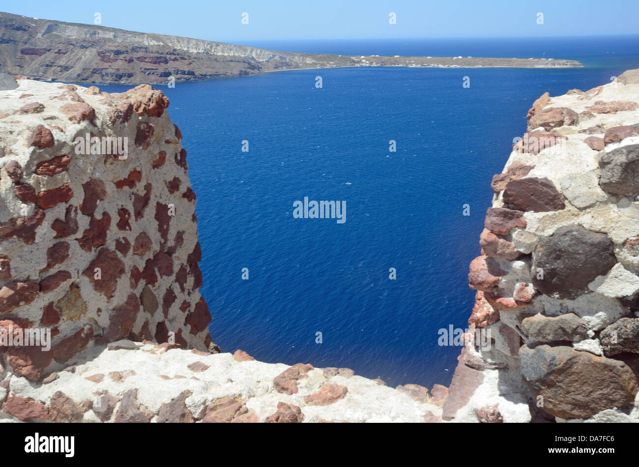 Santorini caldera viewed from castle in Oia Stock Photo - Alamy