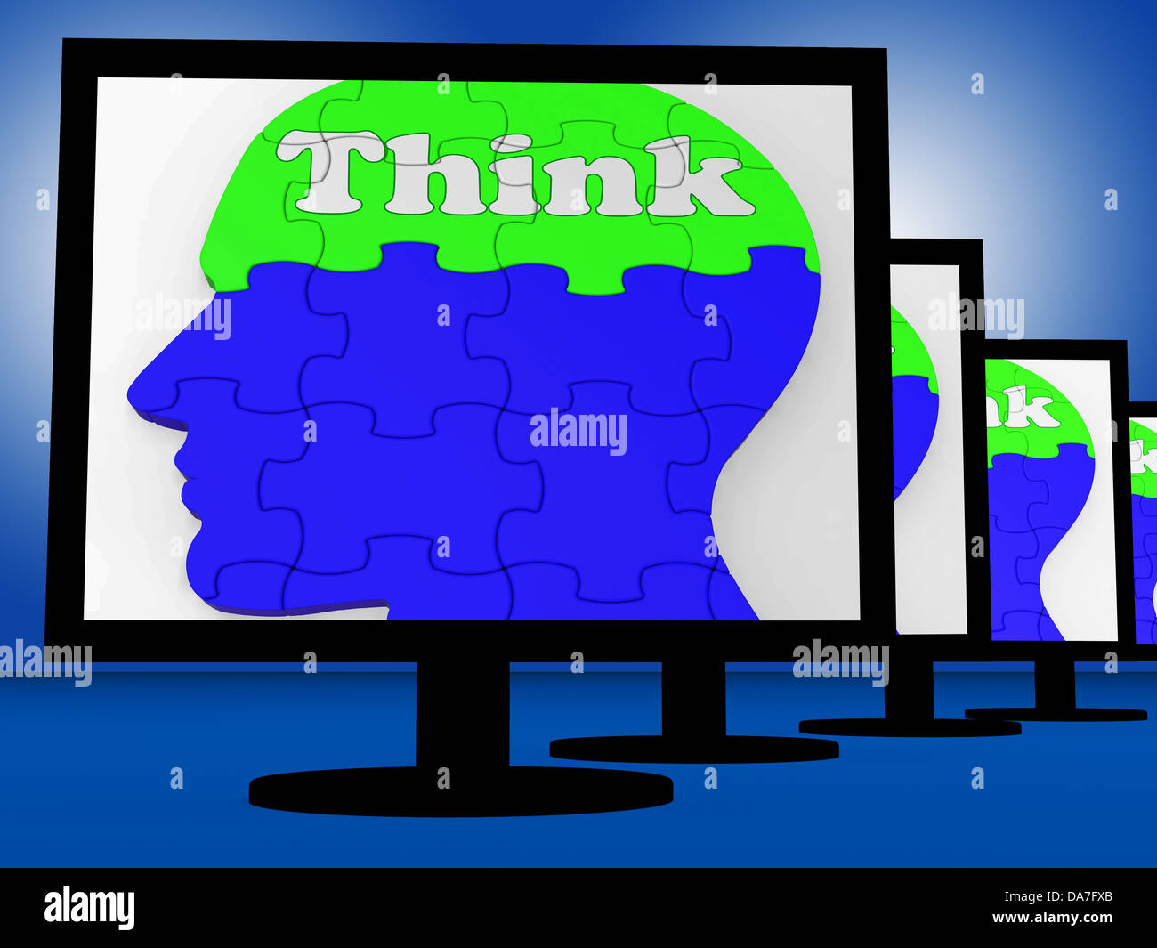 Think On Brain On Monitors Shows Human Solving Or Learning Stock Photo ...