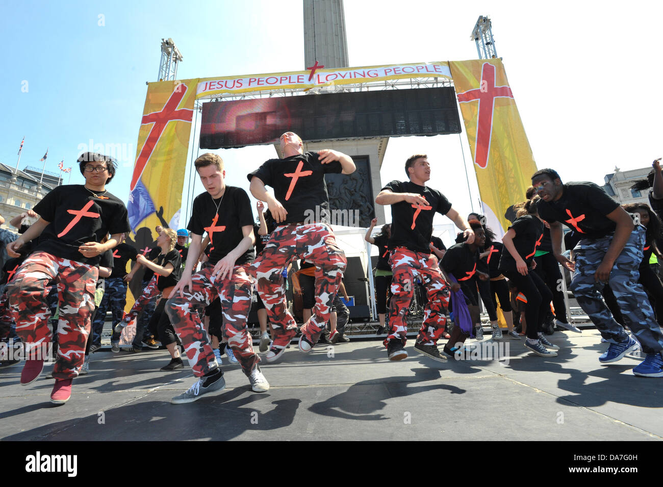 Trafalgar Square, London, UK. 6th July 2013. The Jesus Army dancers on ...