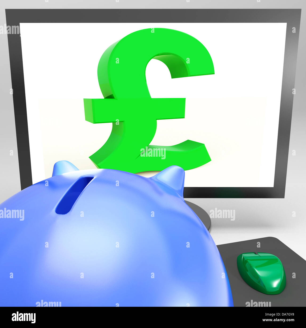 Pound Symbol On Monitor Shows Britain Wealth And Profits Stock Photo ...