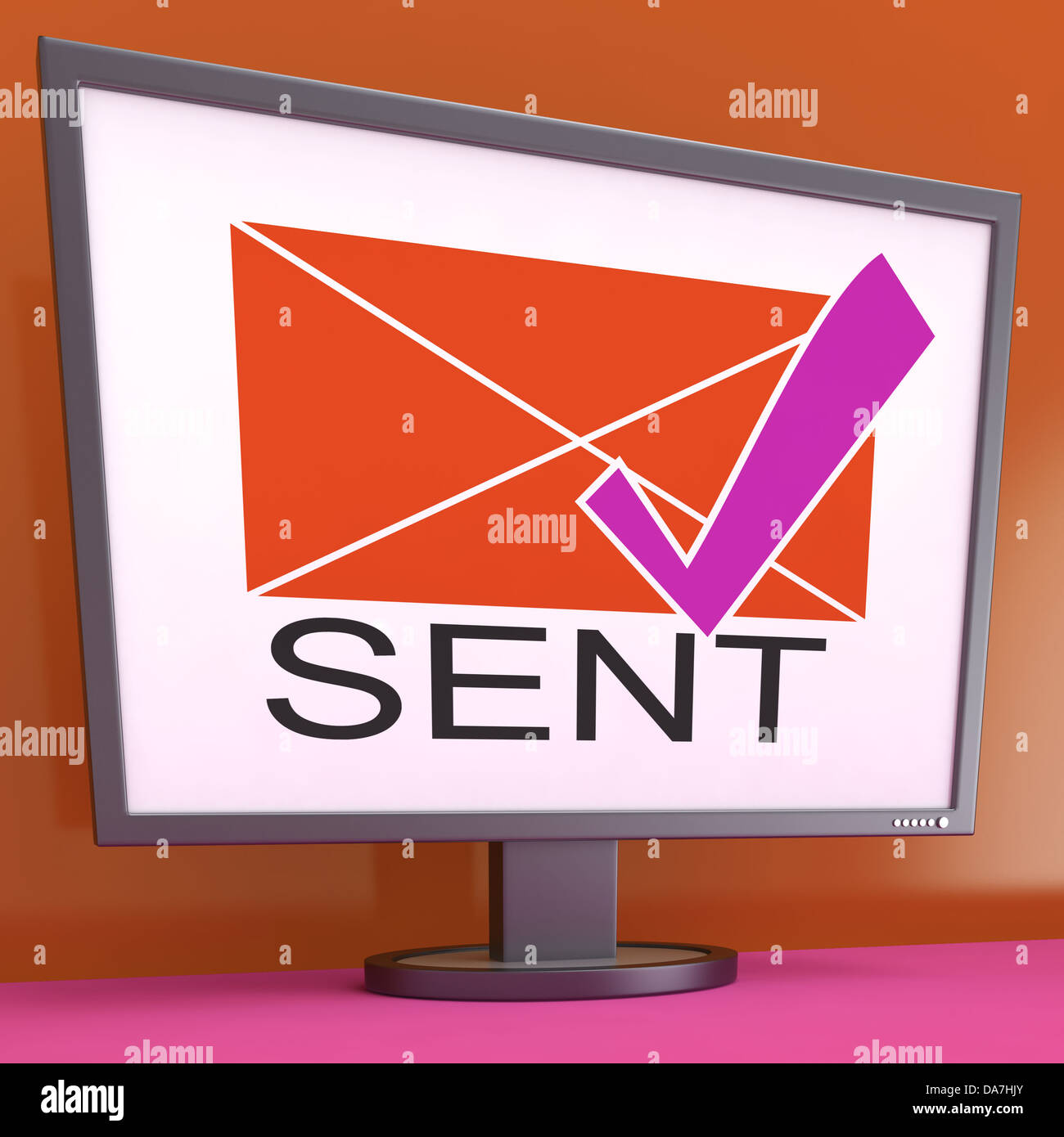 Sent Envelope On Monitor Shows Outgoing Mails And Communication Stock ...