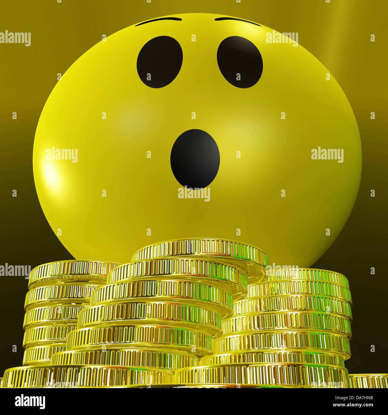 Surprised Smiley With Coins Showing Sudden Success And Profits Stock ...