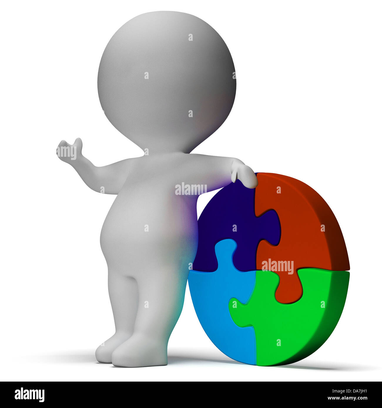 Jigsaw Solution And 3d Character Showing Solution Or Finished Stock ...