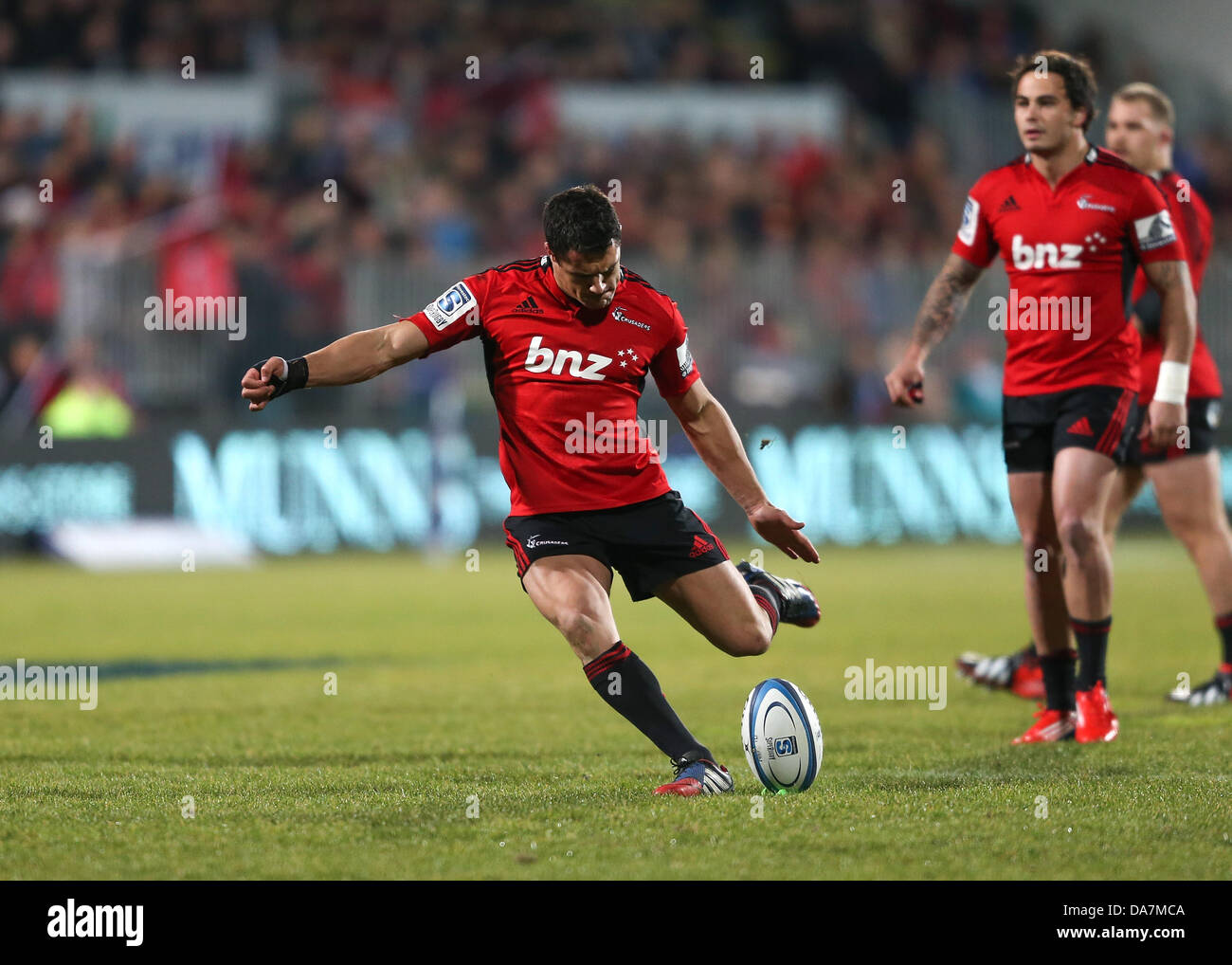 Christchurch, New Zealand. 5th July, 2013. Dan Carter kicks. Crusaders ...