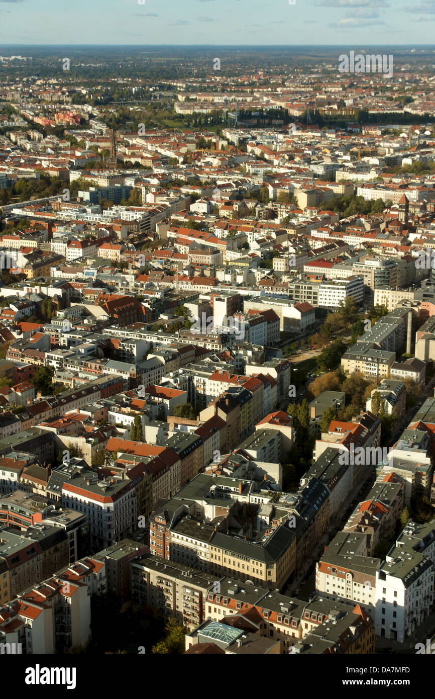 Aerial view of the cityscape of Berlin, Germany, from the Fernsehturm ...