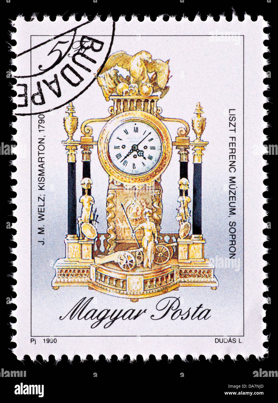 Postage stamp from Hungary depicting a mantel clock from 1790 Stock ...