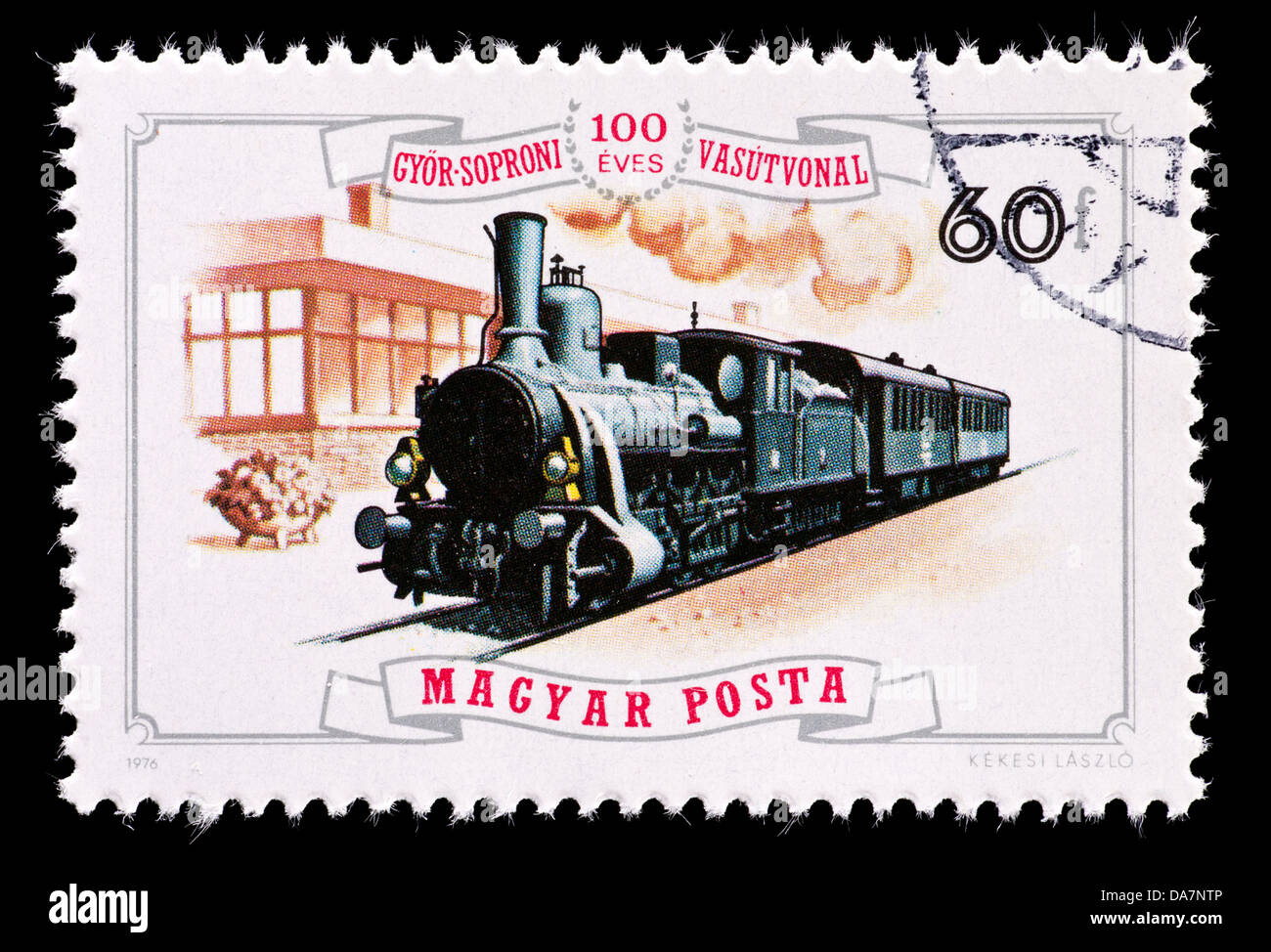 Postage stamp from Hungary depicting a steam engine No. 17, 1885 ...
