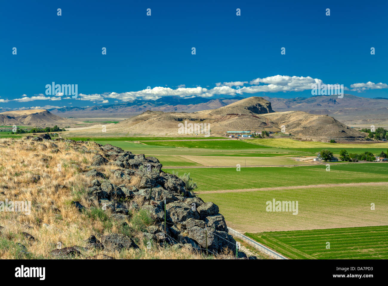 Green fields and blue sky over farm land Stock Photo - Alamy