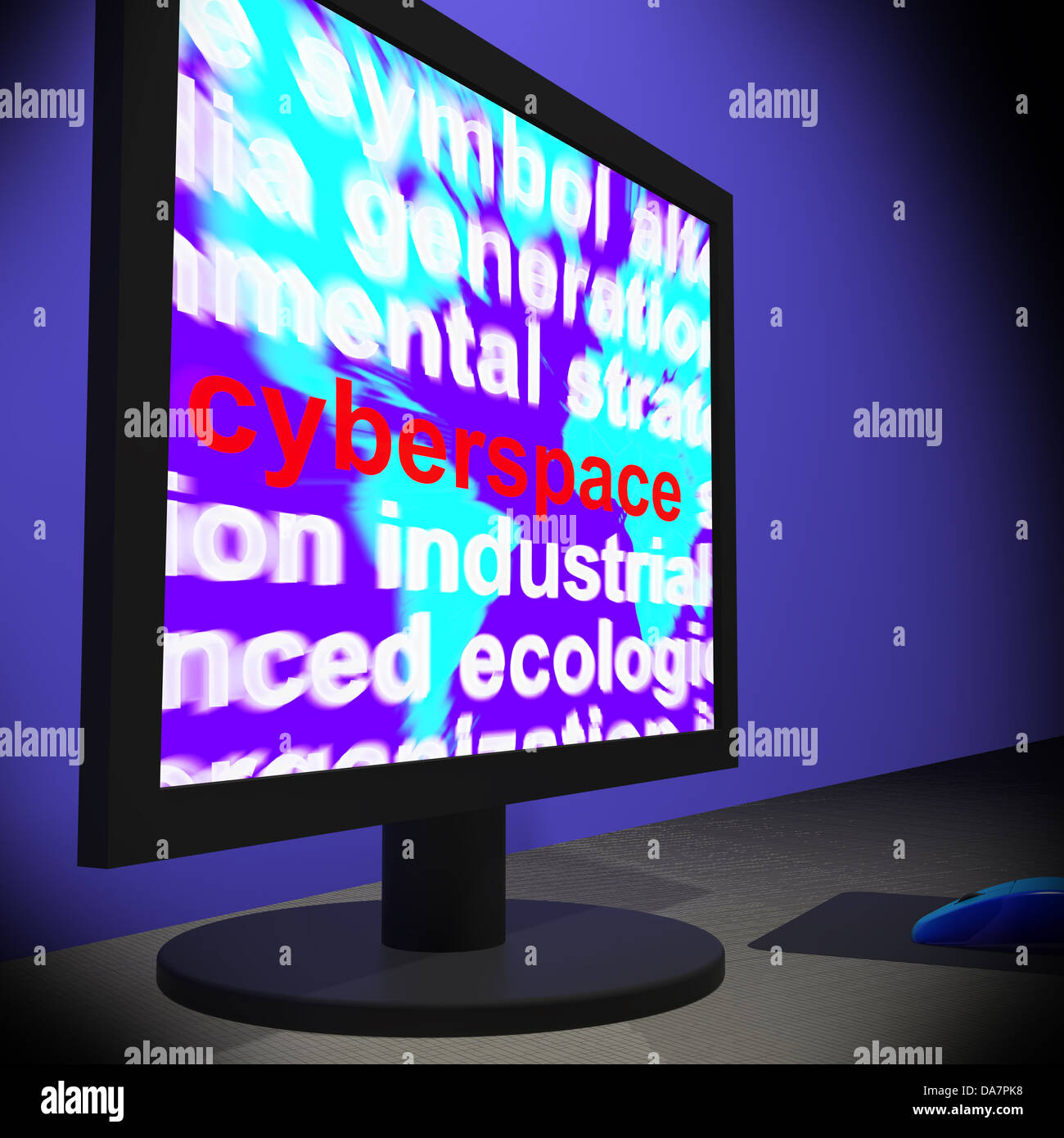 Cyberspace On Monitor Shows Online Technology Or Global Communication ...