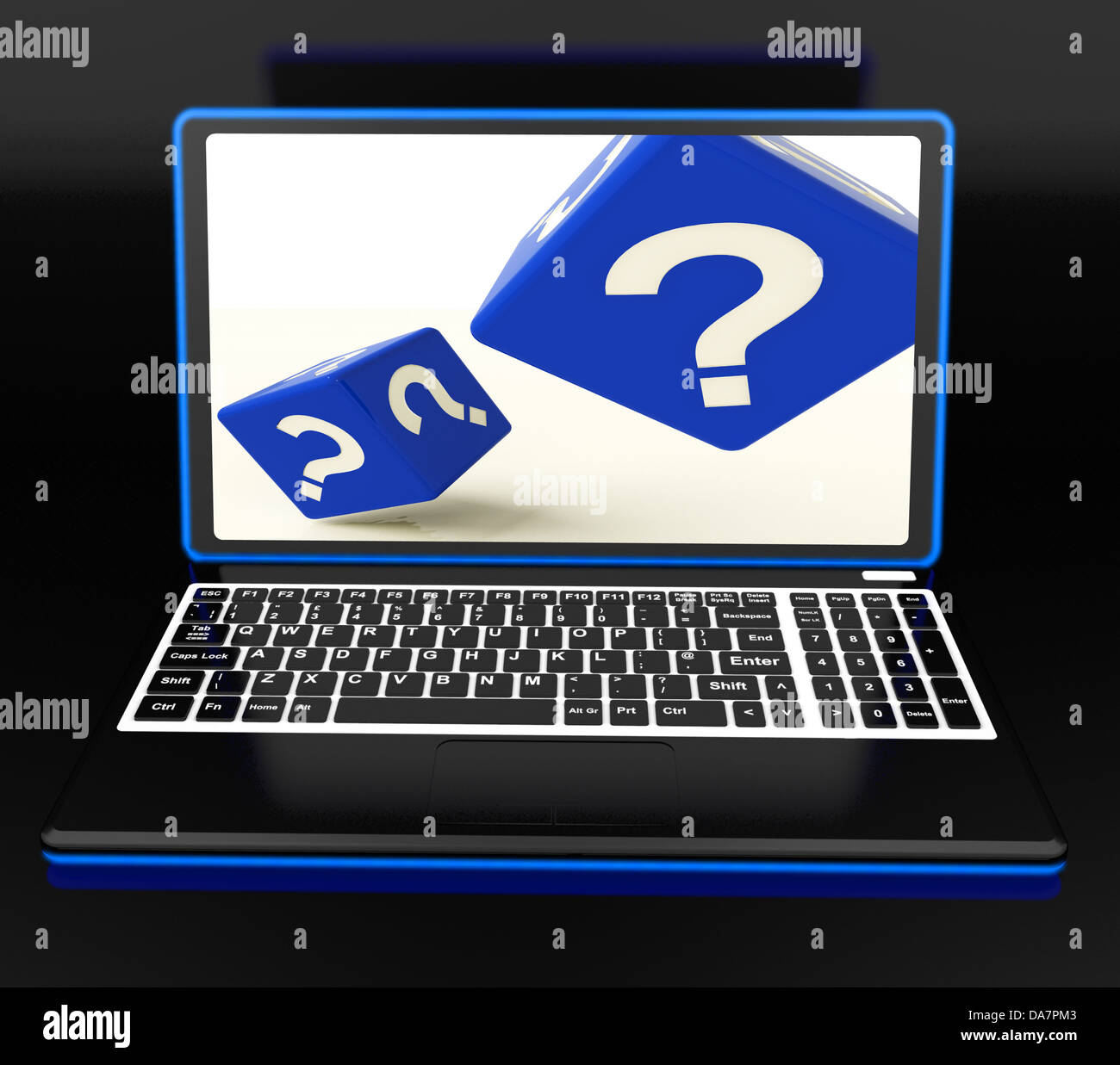 Question Mark On Laptop Showing Confusion And Uncertainty Stock Photo ...