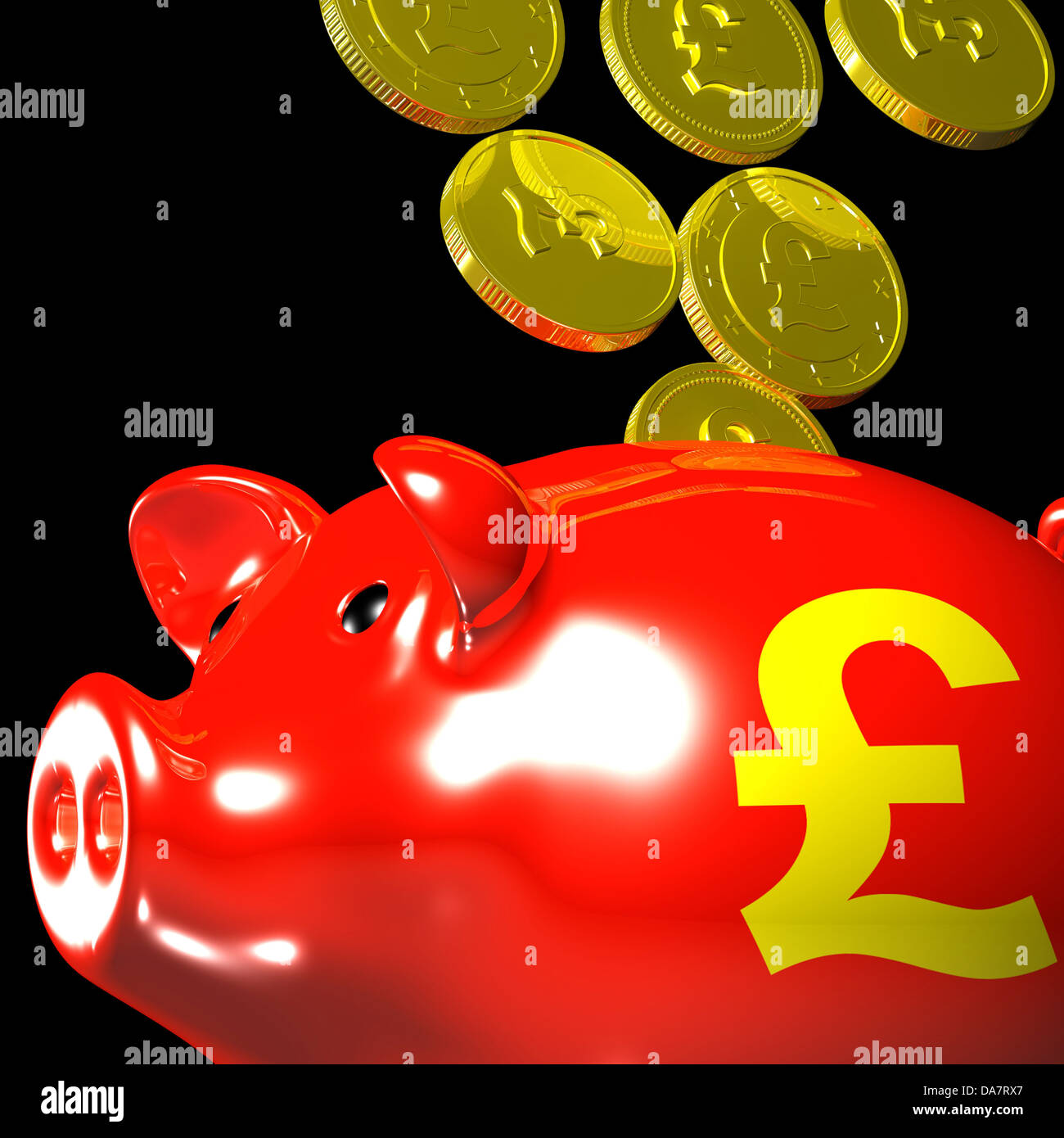 Coins Entering Piggybank Showing British Wealth And Savings Stock Photo ...