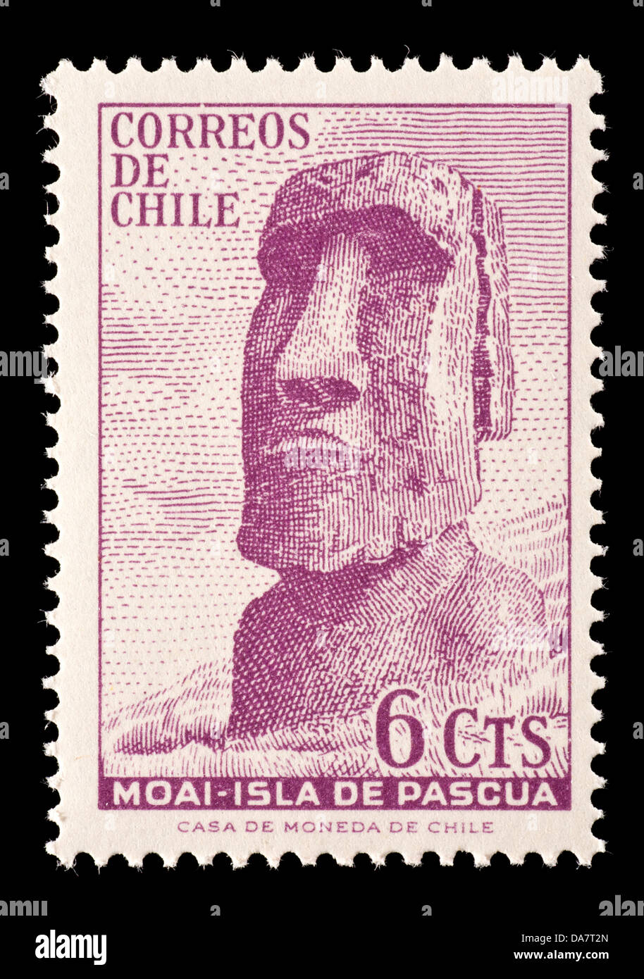 Postage stamp from Chile depicting moai on Easter Island Stock Photo ...