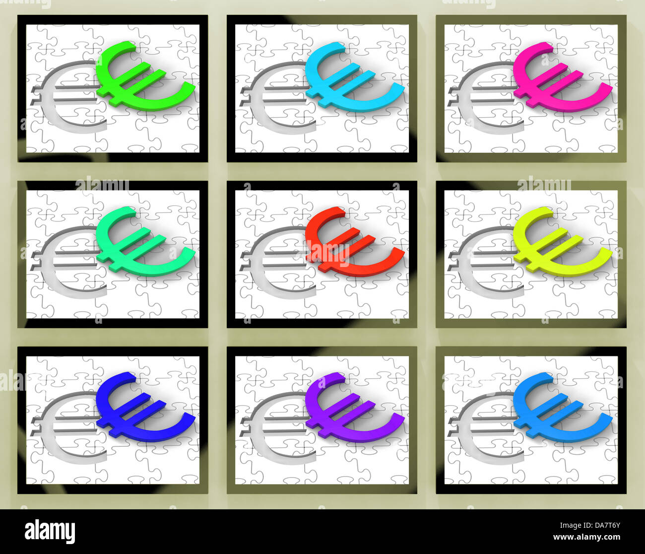 Euro Symbols On Monitors Shows European Savings And Financial ...