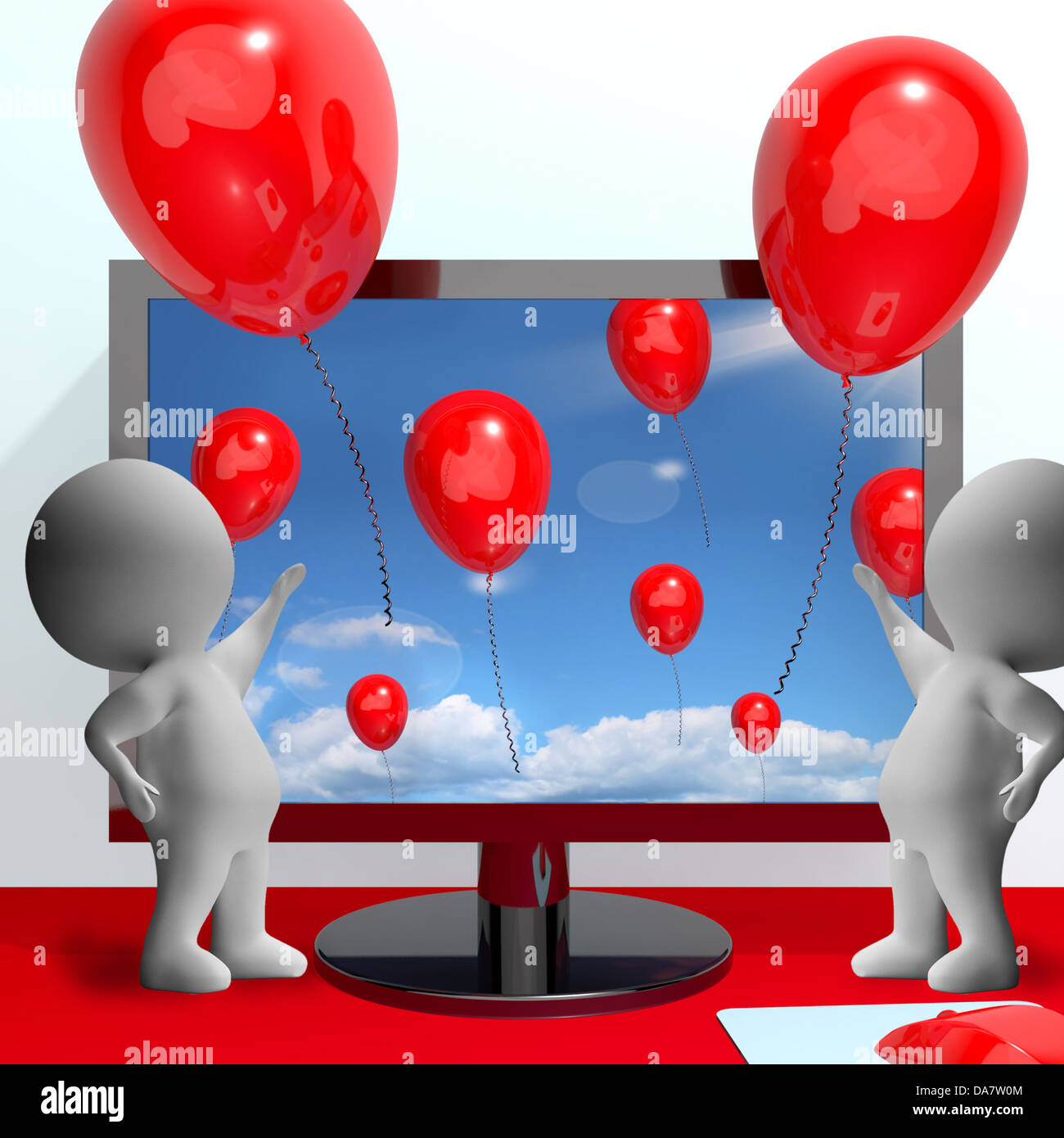 Balloons Coming Out Of Screen For Online Celebrations Stock Photo - Alamy