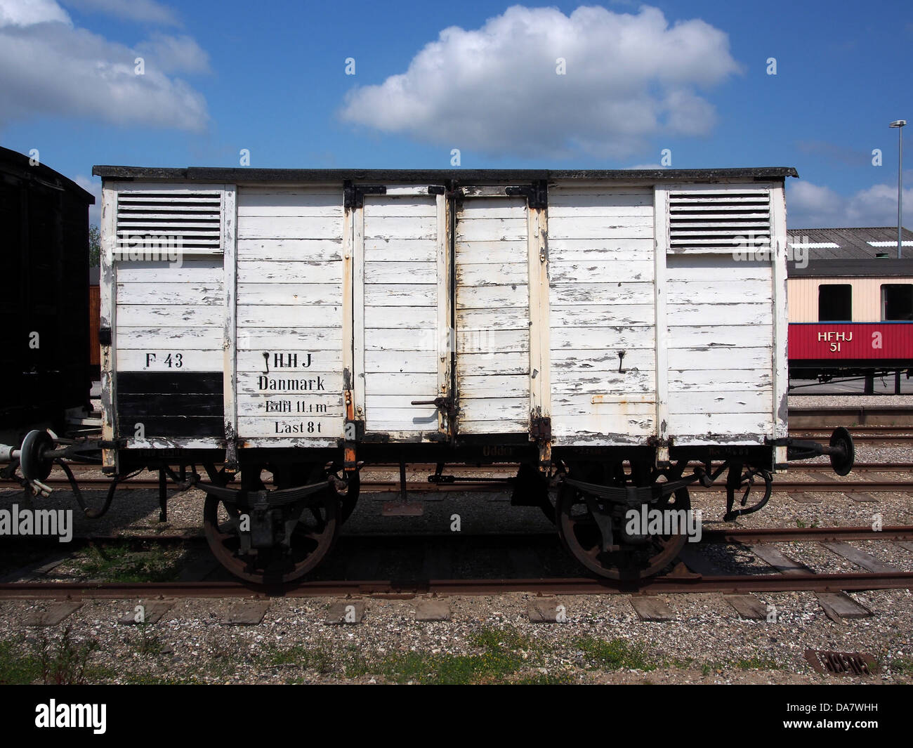 This image shows a historic Danish railroad car from the Mariager ...