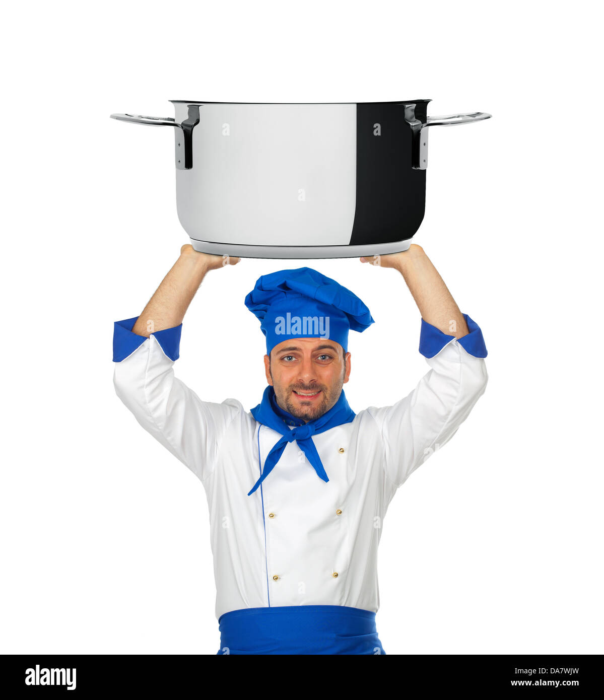 Handsome chef with pot isolated on white background Stock Photo - Alamy