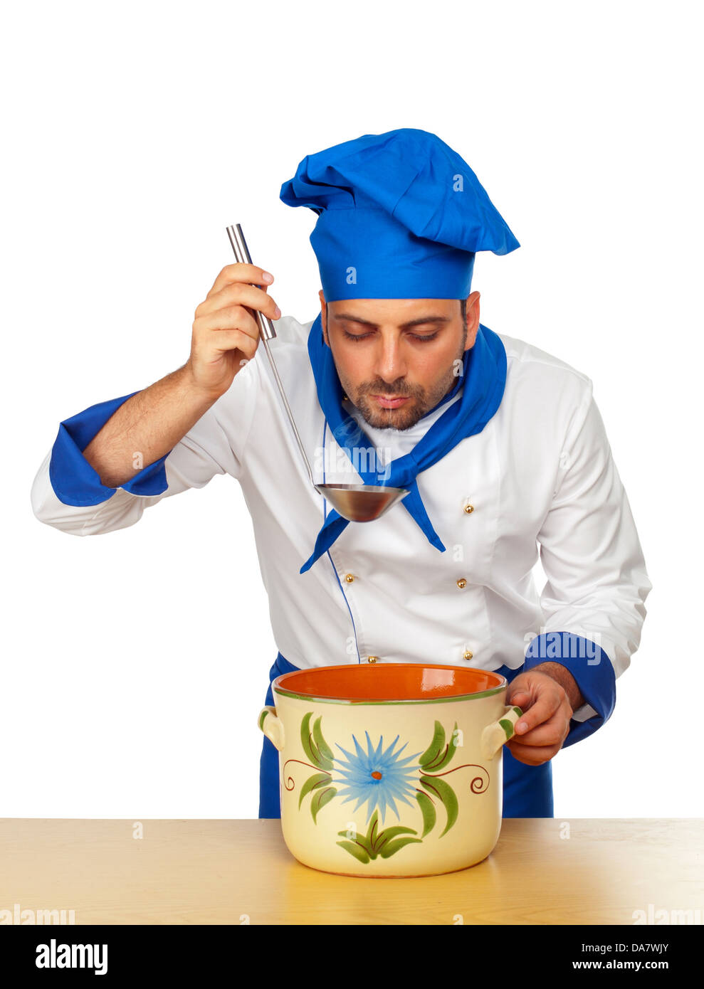 Handsome chef with pot isolated on white background Stock Photo - Alamy