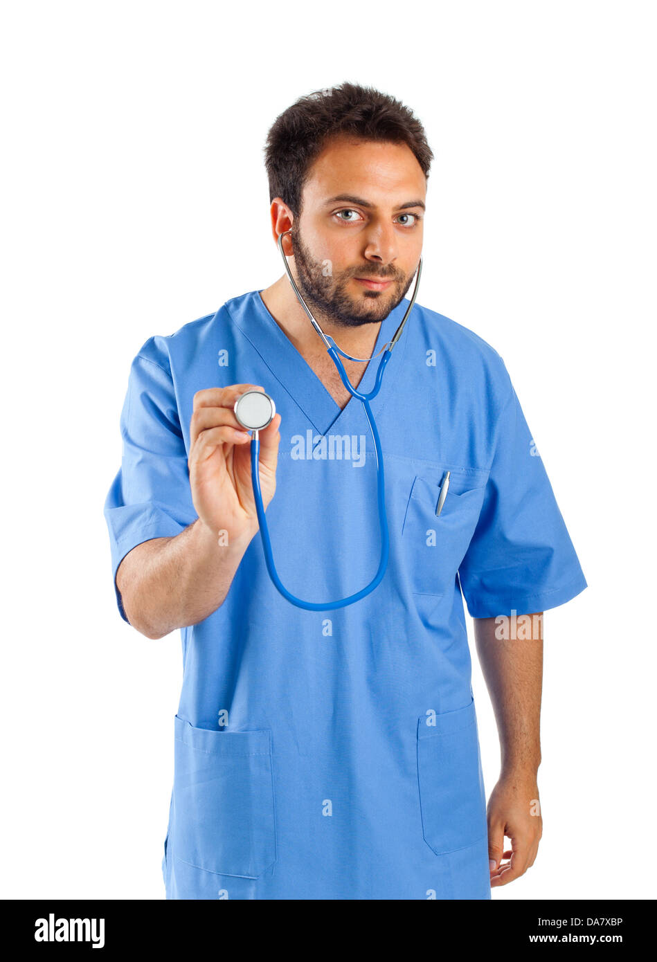 Male nurse portrait on white background Stock Photo - Alamy