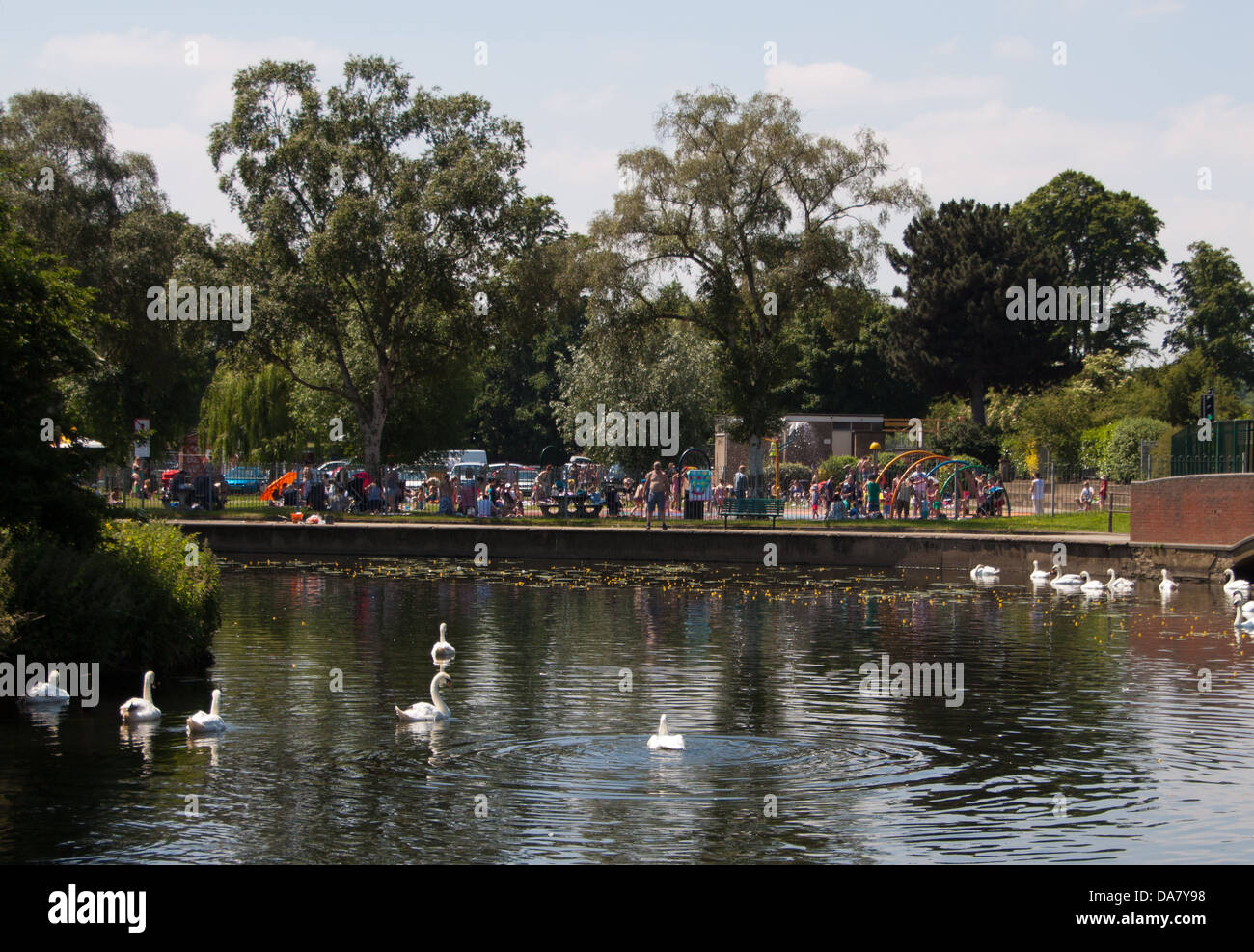 Wellingborough water park by the river Nene on a hot summers day Stock ...